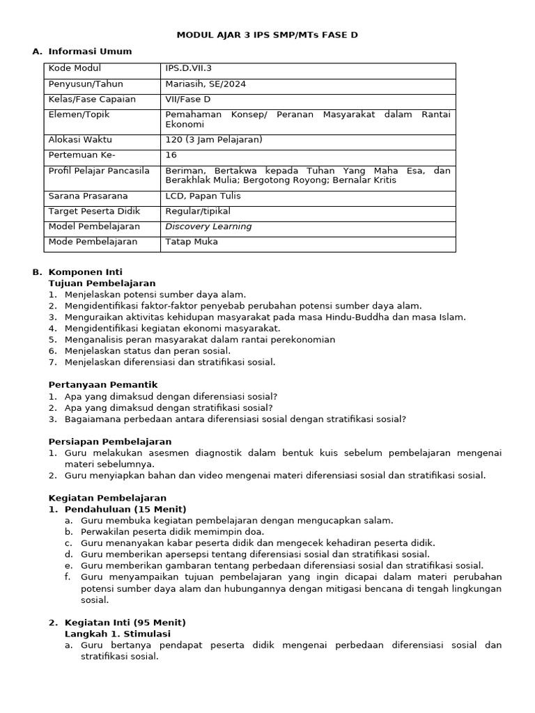 Ips SMP Kelas Vii - Modul Ajar 3.8 (Bab 3) | PDF | Karier & Perkembangan