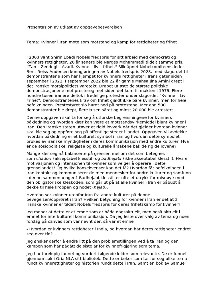 Presentasjon Av Utkast Av Oppgavebesvarelsen | PDF