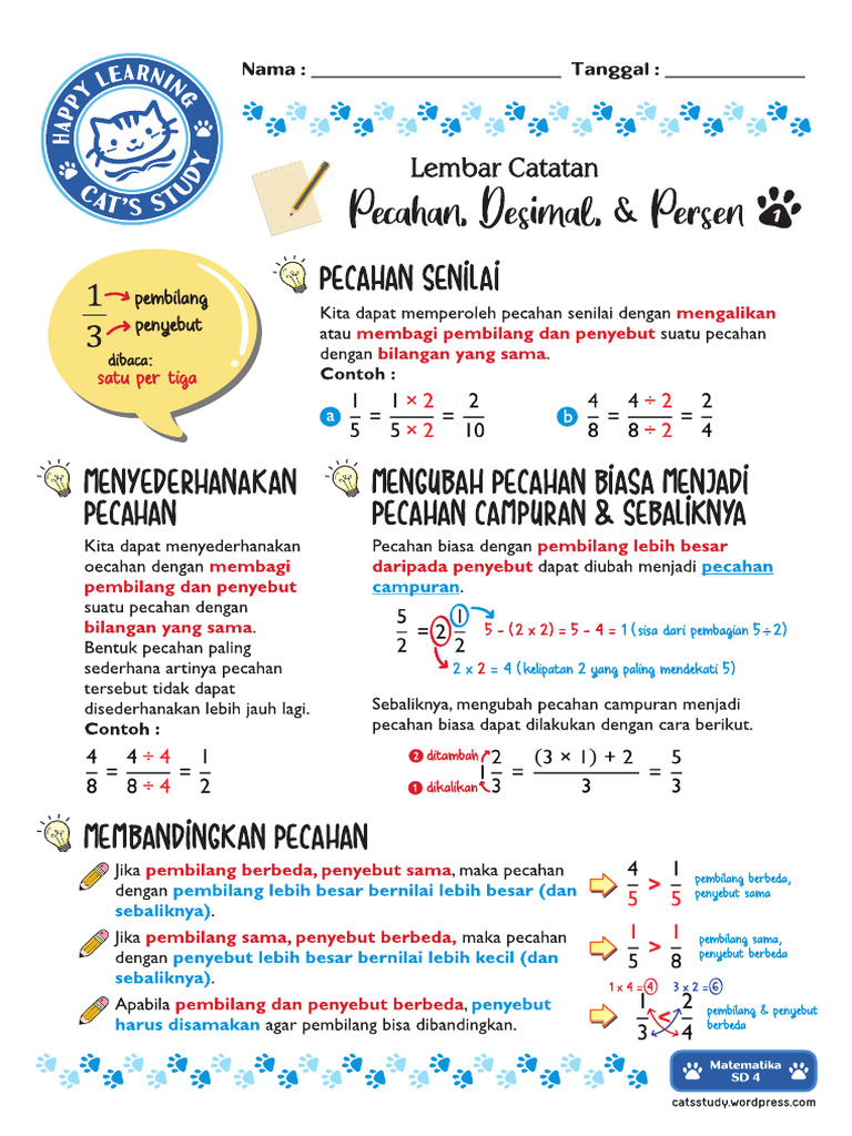 LK Mat SD 4 CATATAN Pecahan | PDF