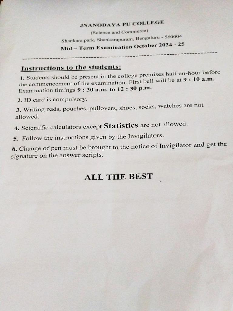 Mid Term Exam First Year | PDF