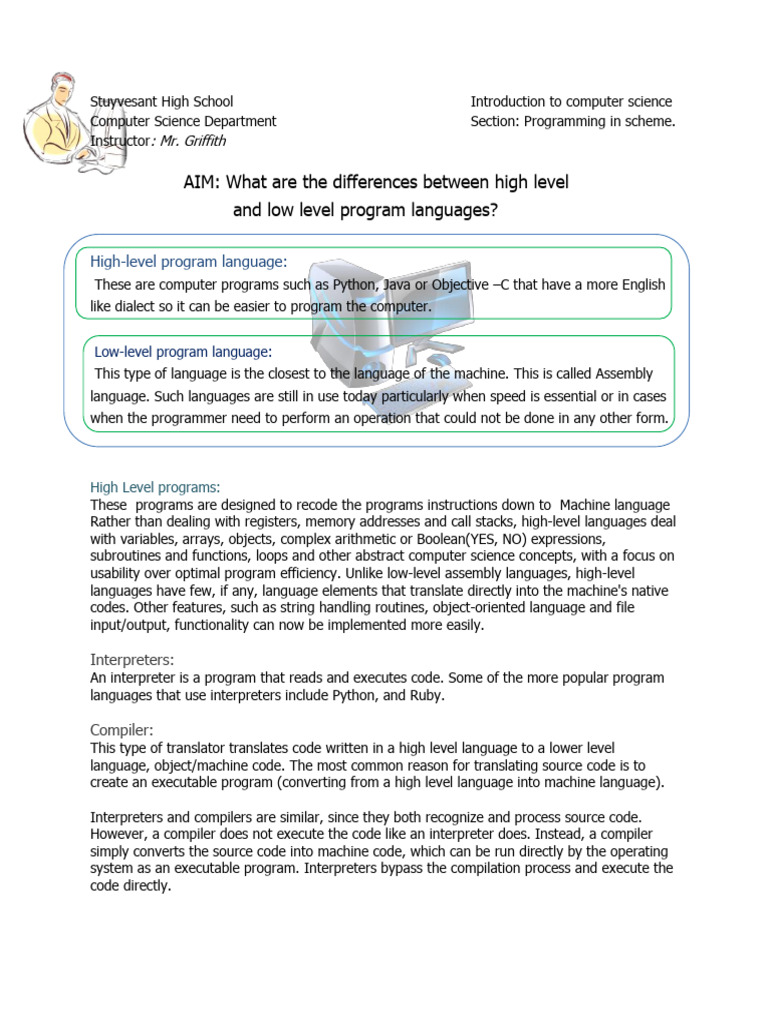 Comp Sci Lesson 9 - High Level and Low Level Languages | PDF | Scheme ...