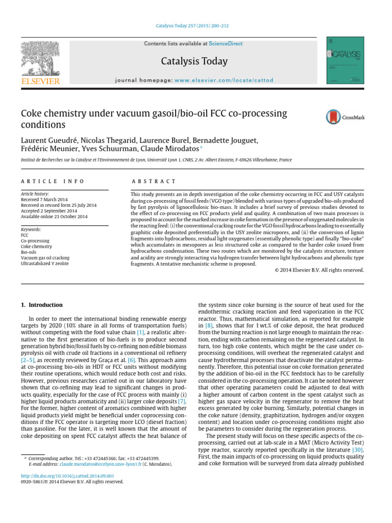 Coke Chemistry Under Vacuum Gasoil/bio-Oil FCC Co-Processing Conditions ...