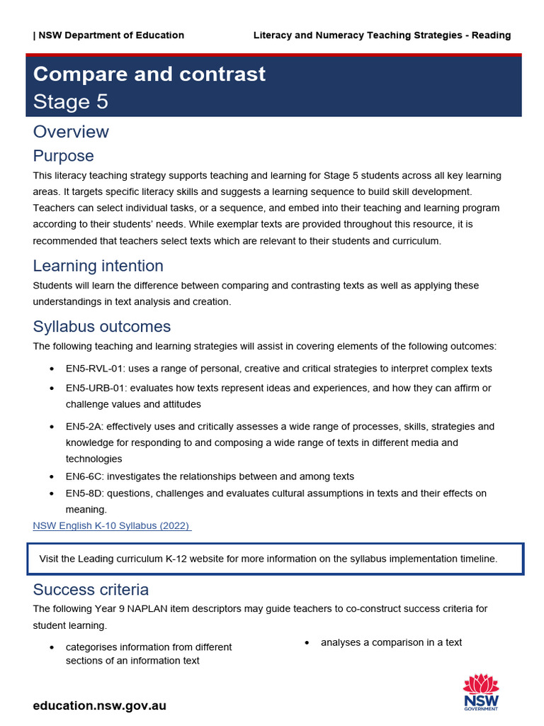 s5 Reading Compare and Contrast | PDF