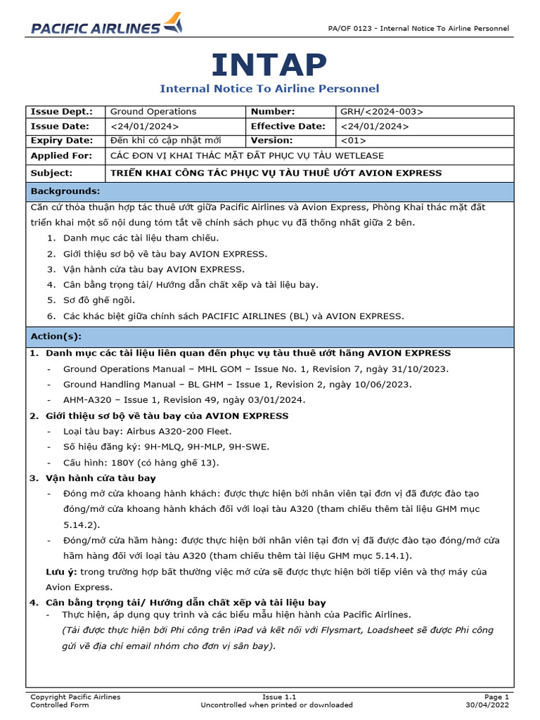 GRH-INTAP#3.2024 TRIỂN KHAI CÔNG TÁC PHỤC VỤ TÀU THUÊ ƯỚT HÃNG AVION ...