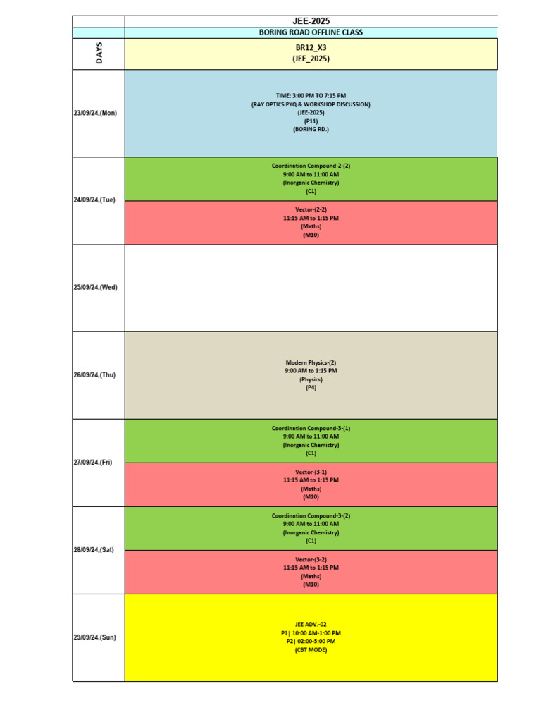 Boring Road Offline Class BR12 - X3 (JEE - 2025) | PDF