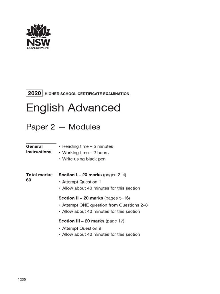 2020 HSC English Advanced Paper 2 | PDF