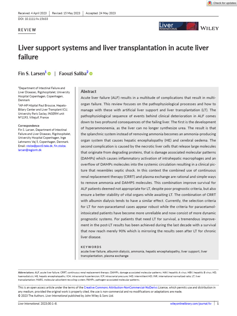 Liver International - 2023 - Larsen - Liver Support Systems and Liver Transplantation in Acute ...
