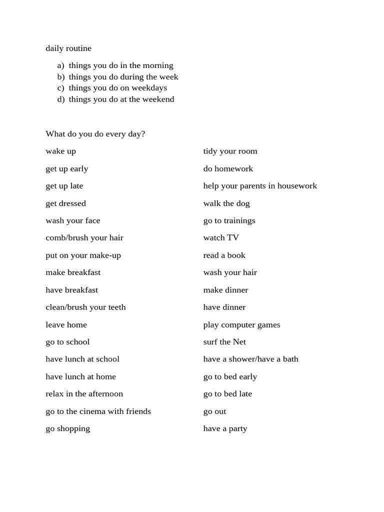 Mister Bean's daily routine | PDF