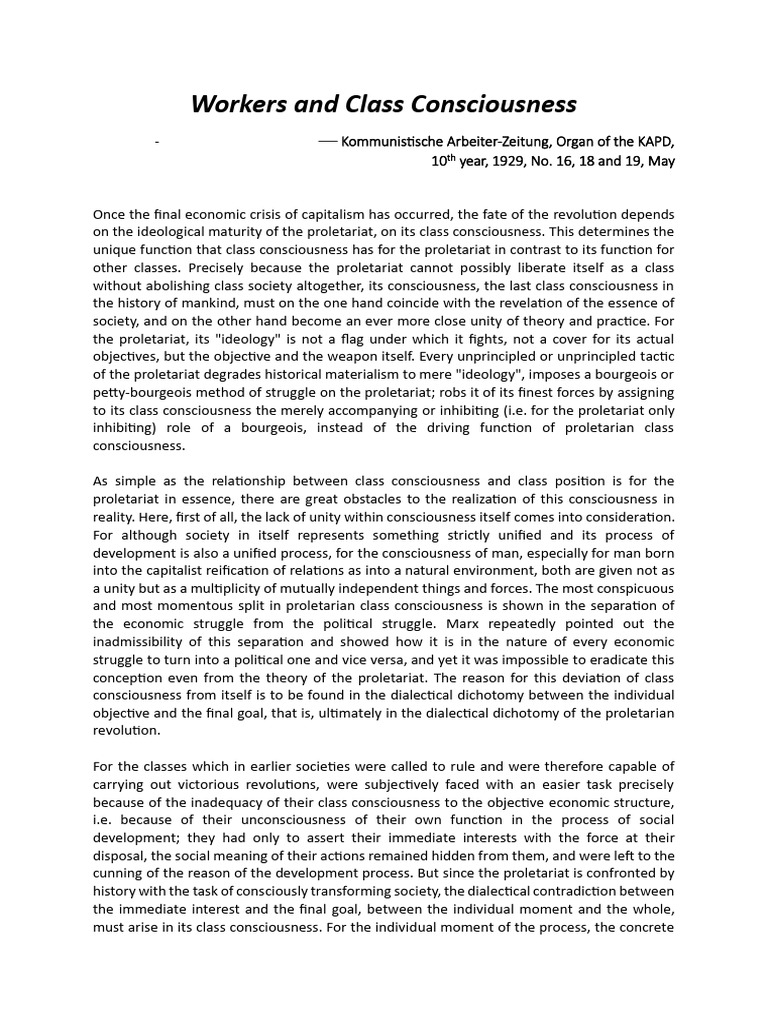 Workers and Class Consciousness | PDF