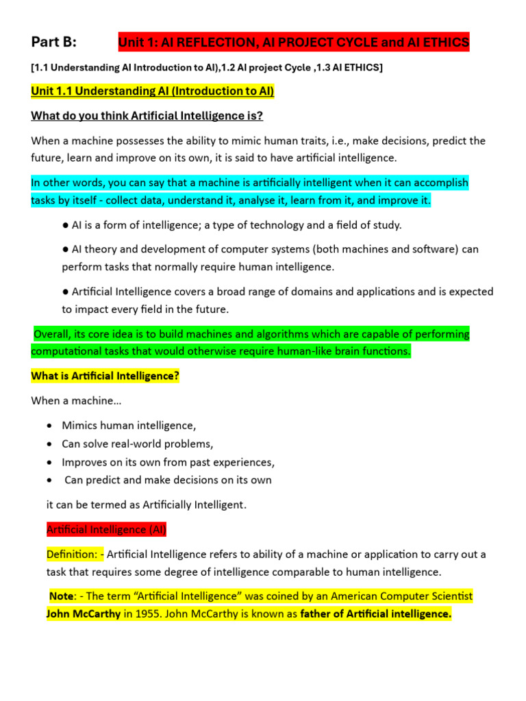 Class Ix Ai Unit 1 Ai Reflection Notes | PDF