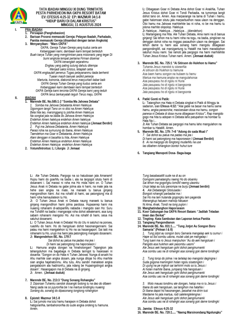 Tata Ibadah Pesta Parheheon Ina Gkpa Resort Batam Minggu 11 Agustus ...