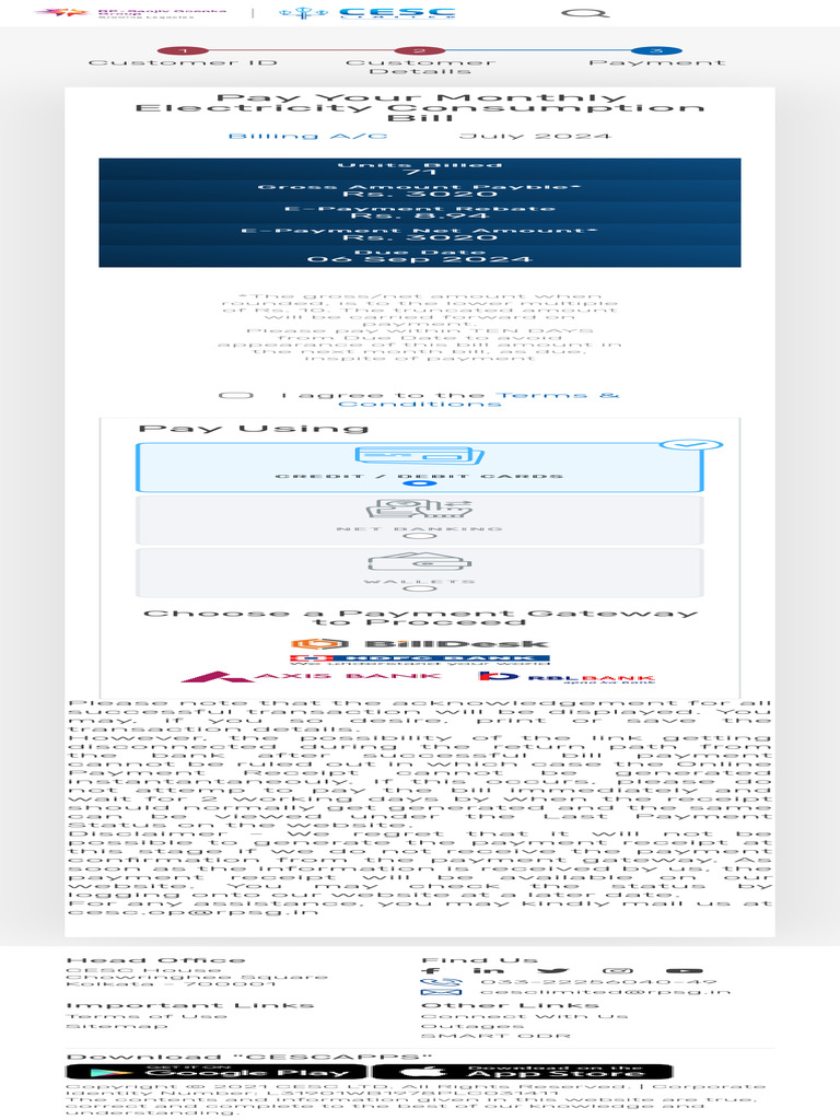 Online Payment of Monthly Electricity Bill Quick Pay CESC Limited | PDF ...