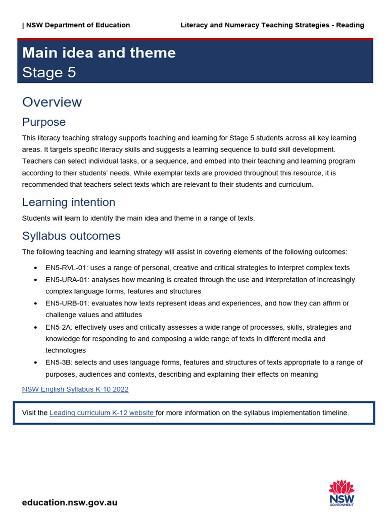 s5 Reading Main Idea and Theme | PDF