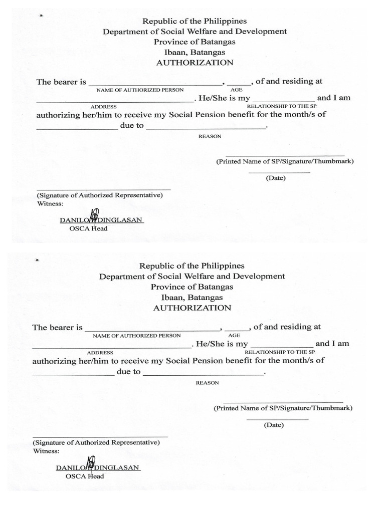 Authorization DSWD Osca | PDF