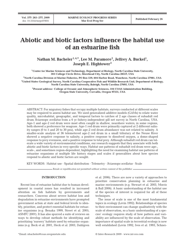 Abiotic and biotic factors influence the habitat use of an estuarine ...