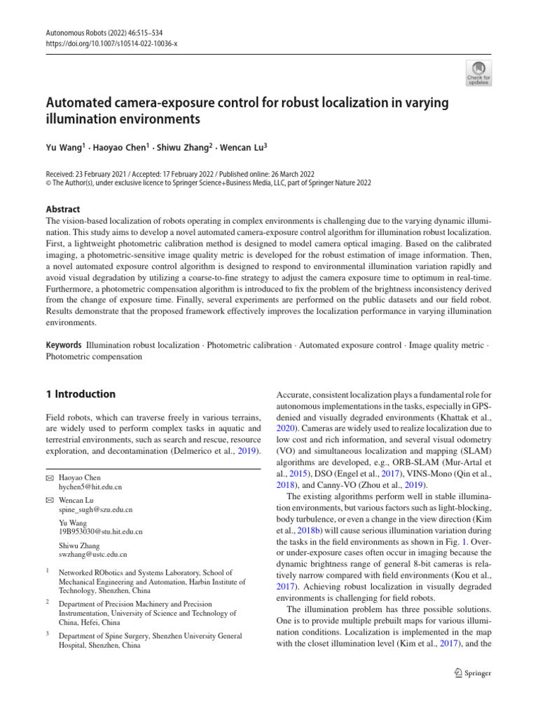 Automated Camera-Exposure Control For Robust Localization in Varying Illumination Environments | PDF
