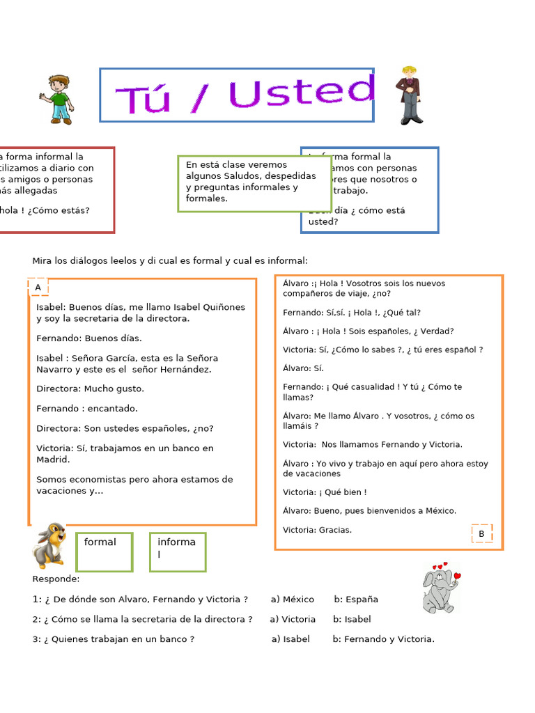 Tu o Usted Actividades y Juegos Hoja de Trabajo 13977 | PDF