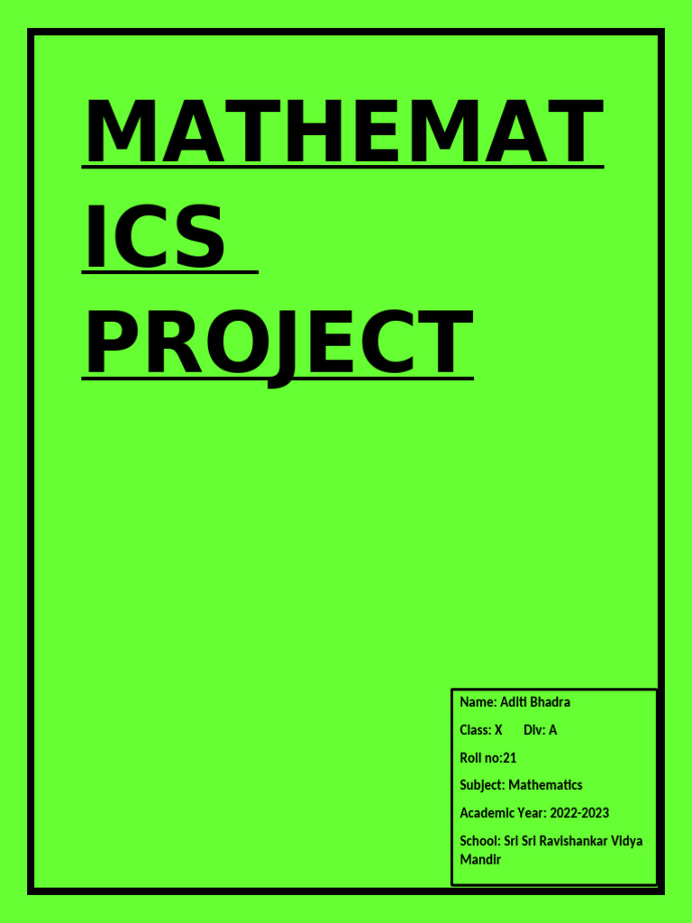 MATHEMATICS PROJECT Cover Page | PDF