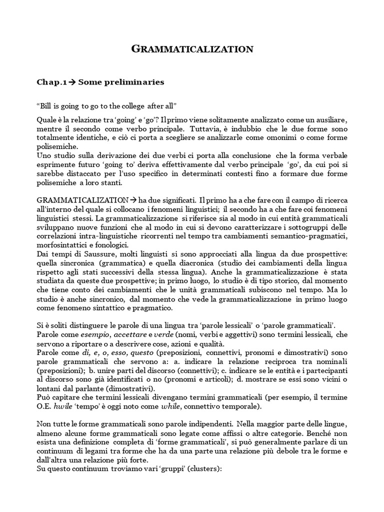 Grammaticalization - Riassunti | PDF