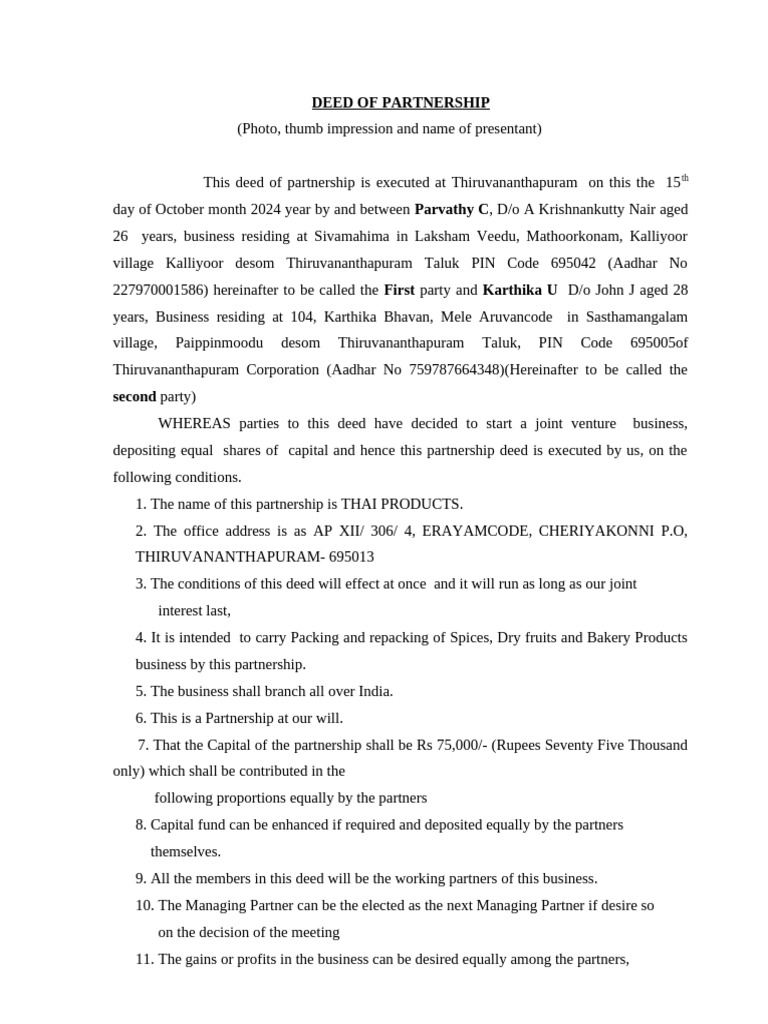 Partnership Deed Eng | PDF