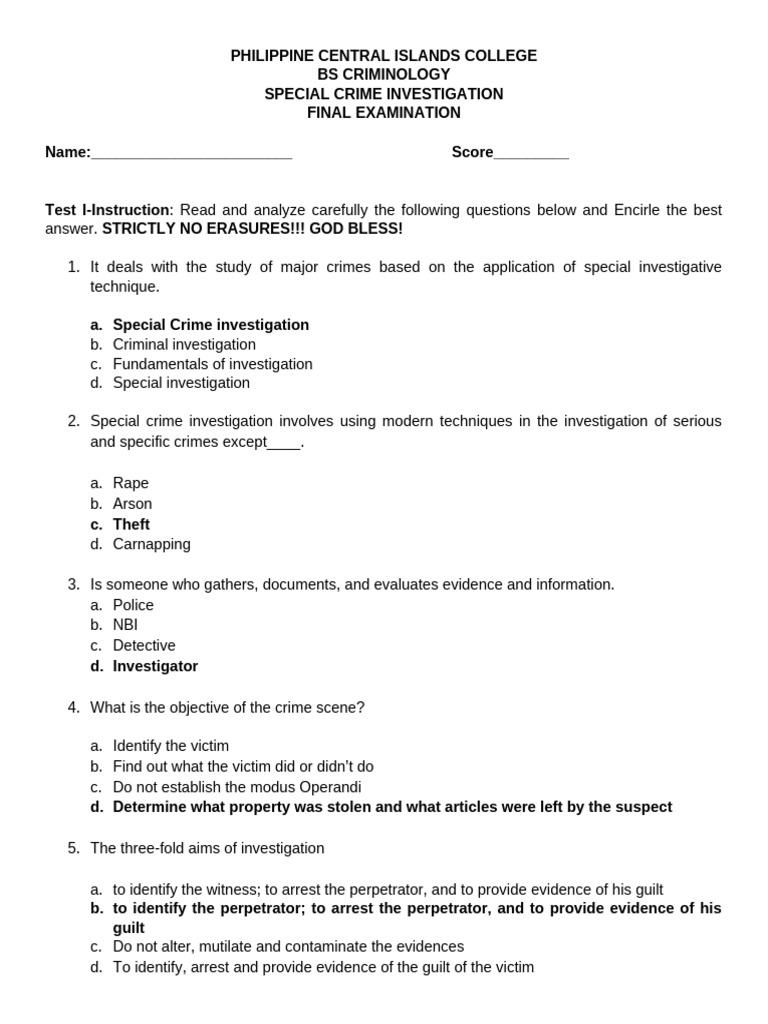 Final Exam_special Crime Investigation Answer Key | PDF