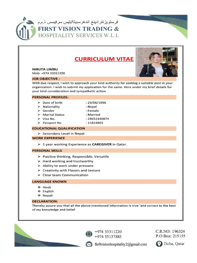 First Vision Staff - Niruta Limbu CV &QID | PDF