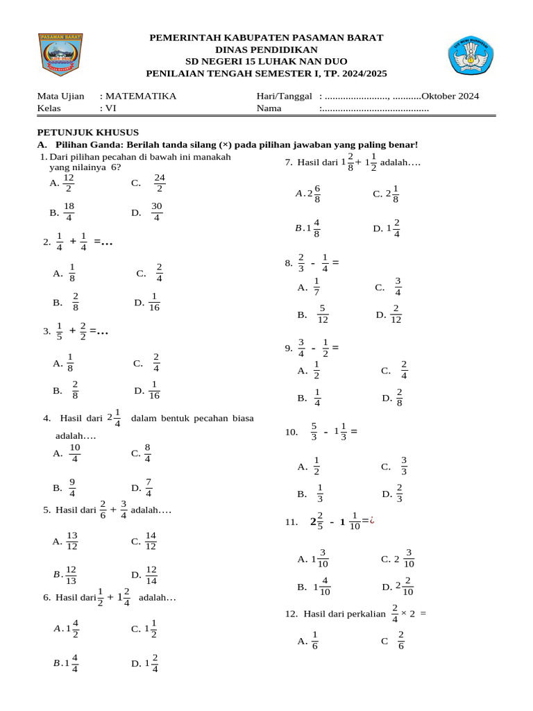 Pemerintah Kabupaten Pasaman Barat Dinas Pendidikan SD Negeri 15 Luhak ...