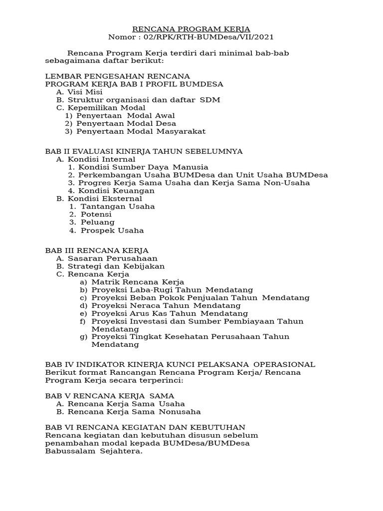 Format Rencana Program Kerja-Dikonversi | PDF