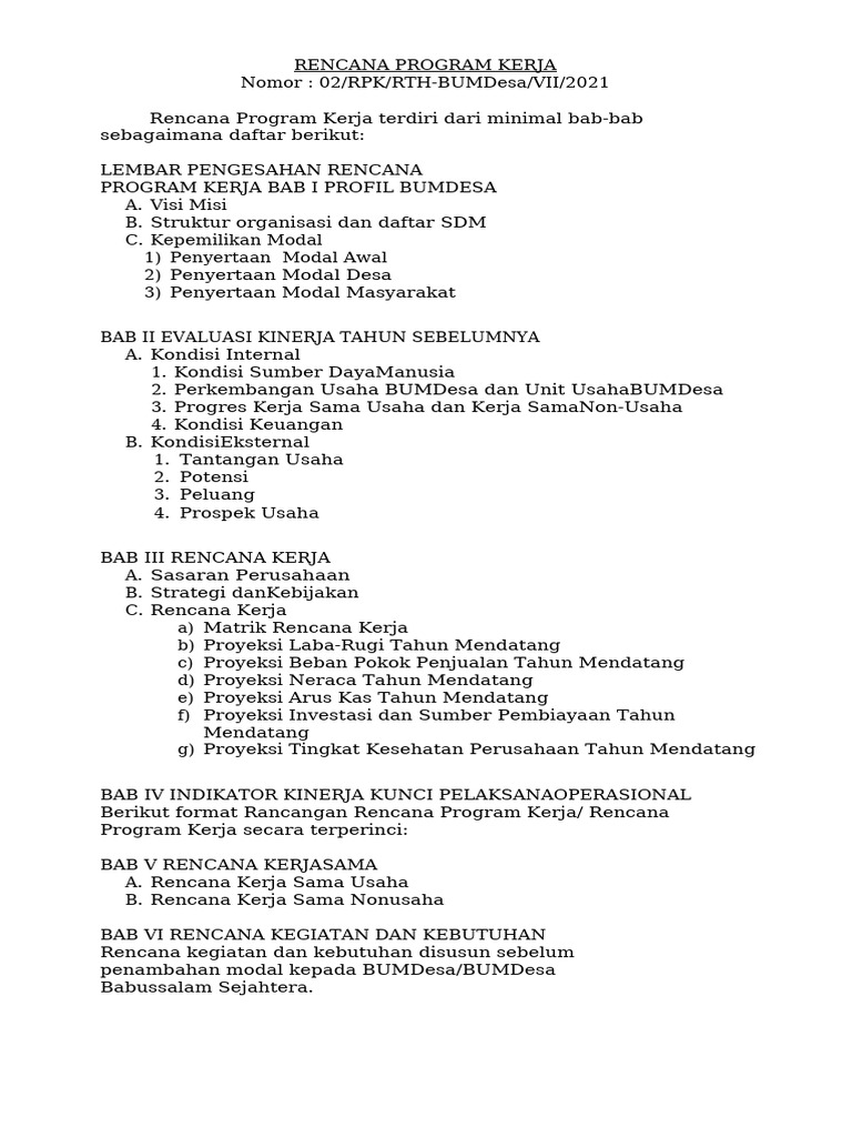 Format Rencana Program Kerja BUMDes Bina Usaha | PDF