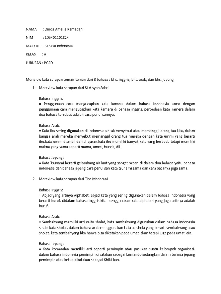 Tgs Bhs Indonesia Dinda Amelia Ramadani | PDF