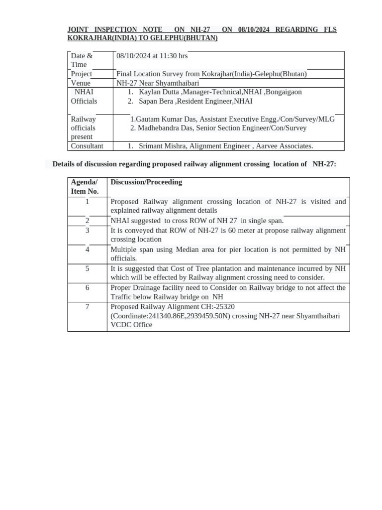 Joint Inspection Note on NH-27 (1) | PDF