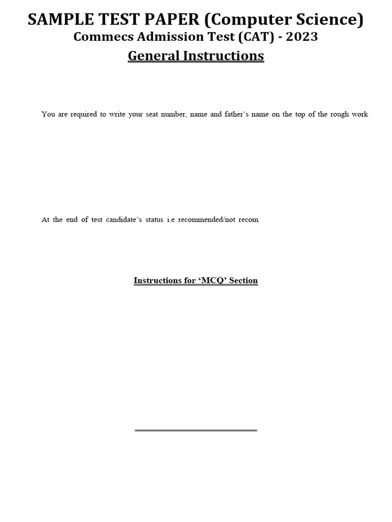 Sampl Test Paper Computer Science | PDF