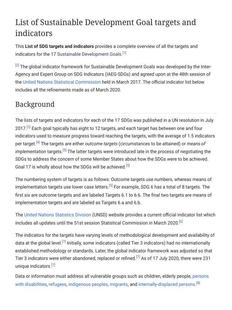 List of Sustainable Development Goal Targets and Indicators - Wikipedia ...