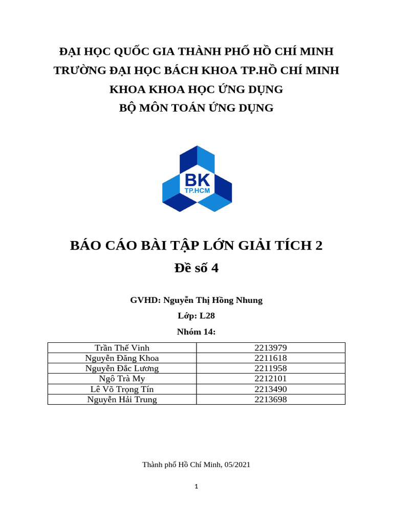 BÀI TẬP LỚN GT2 LỚP L28 NHÓM 14 | PDF