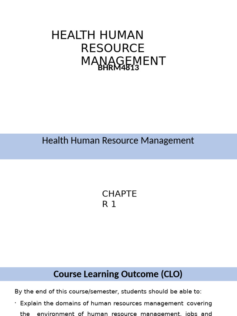 Chapter 1 Health Hrm | PDF