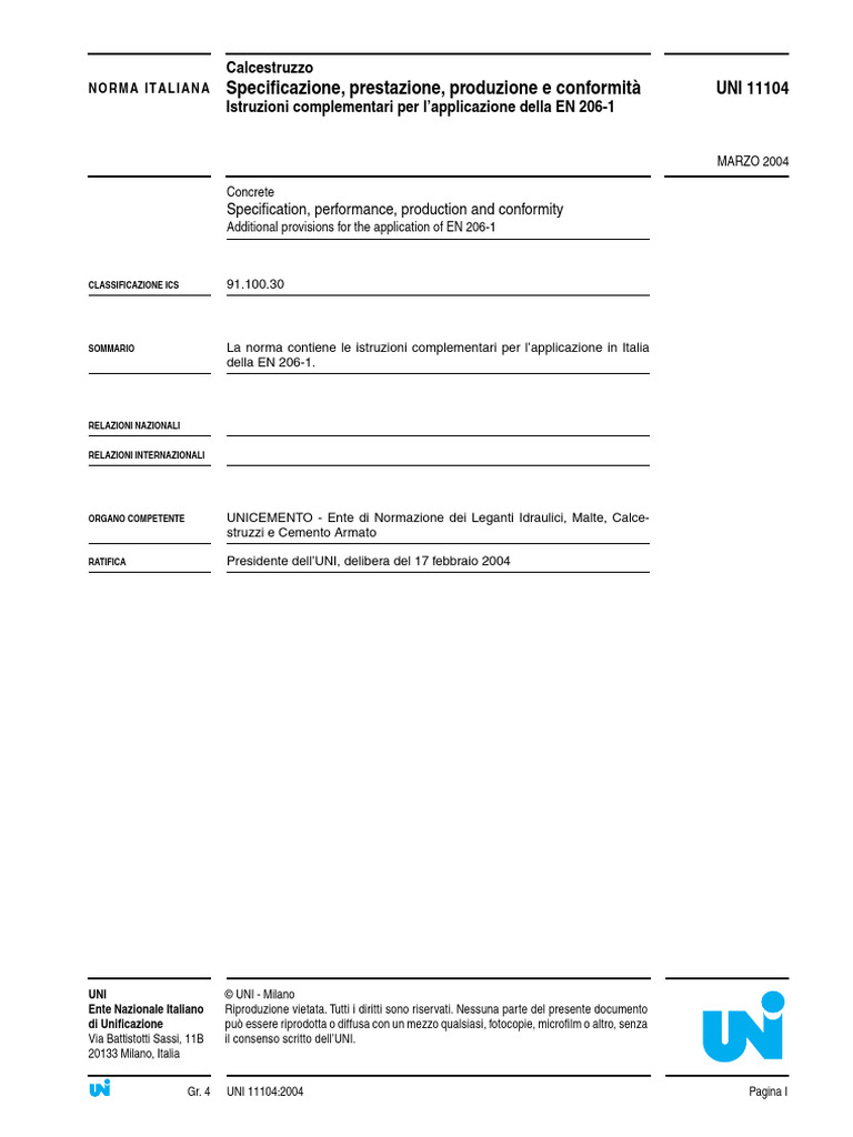 UNI 11104-2004 Complemento Alla en 206-1 | PDF
