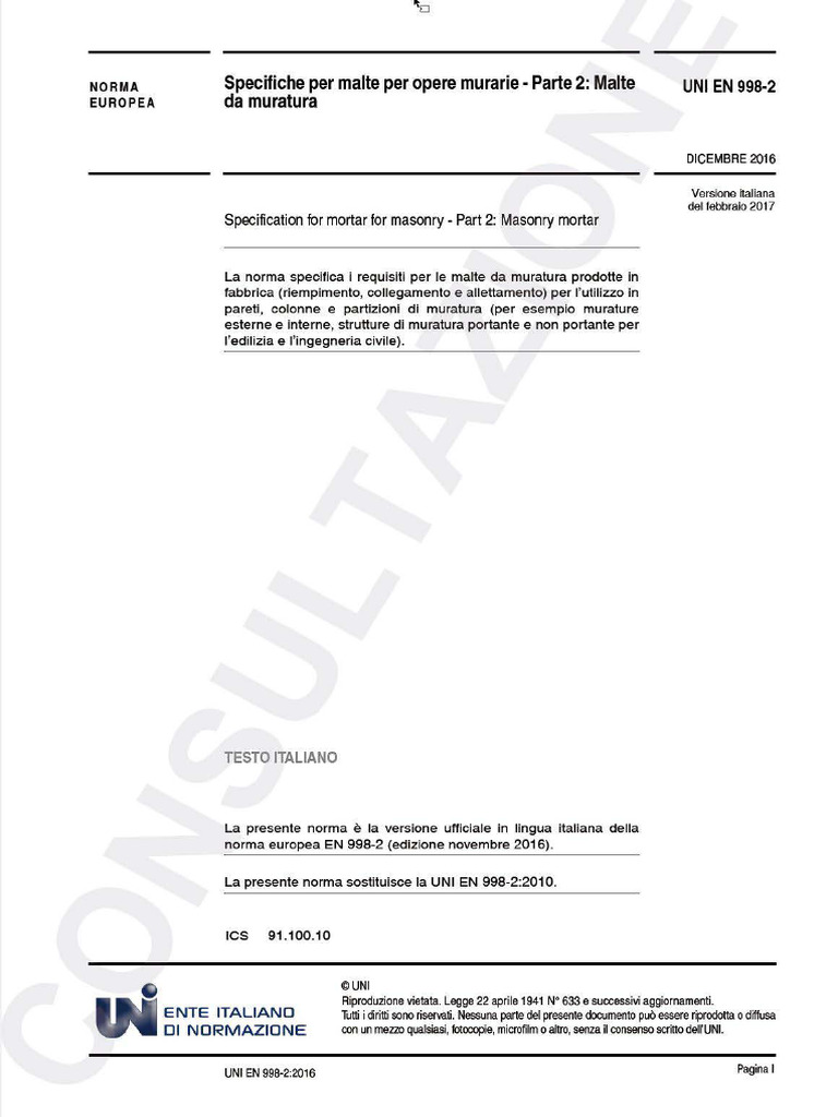 UNI en 998-2-2016 Malte Da Muratura | PDF