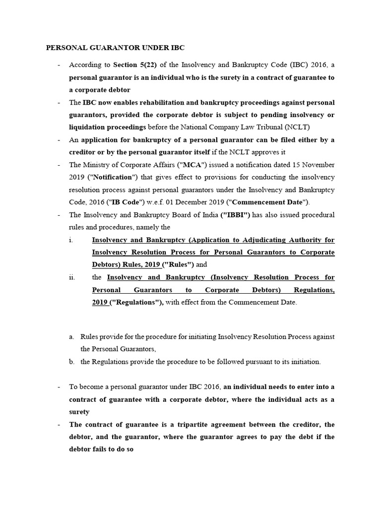 Personal Guarantors Under IBC | PDF