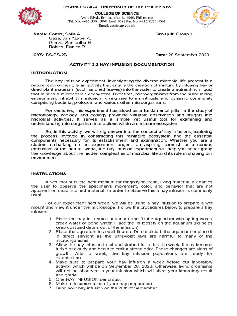 Activity 3.2 - Hay Infusion Documentation | PDF