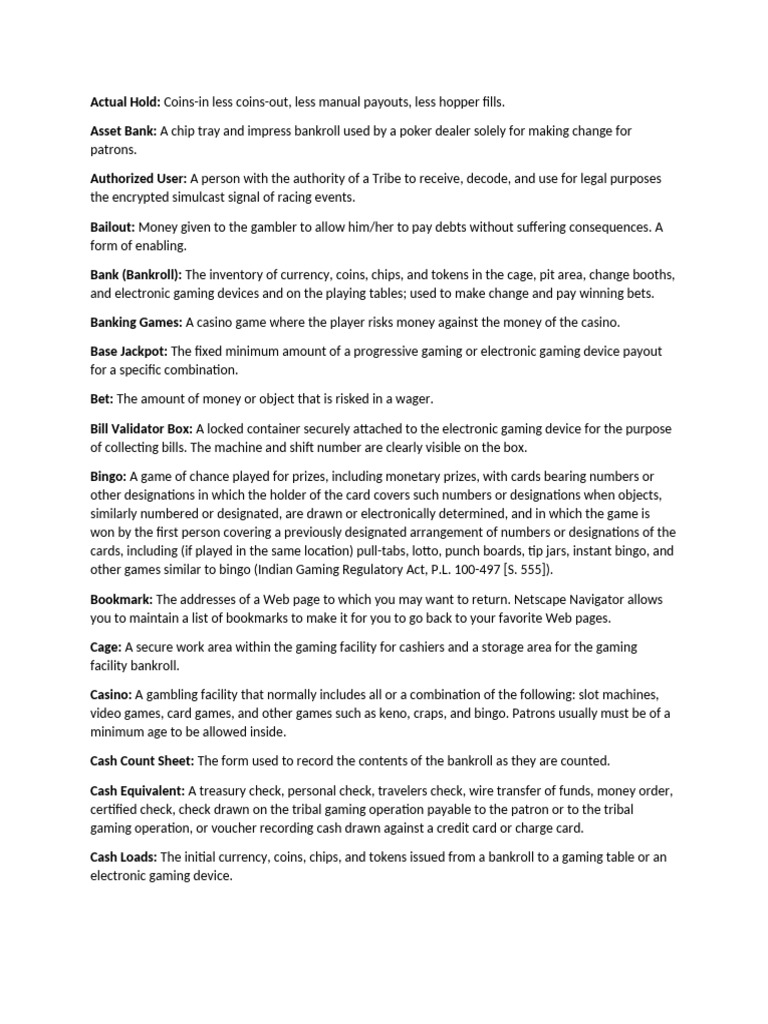 Gaming and Gambling Terms and Vocabularies Part 2 | PDF
