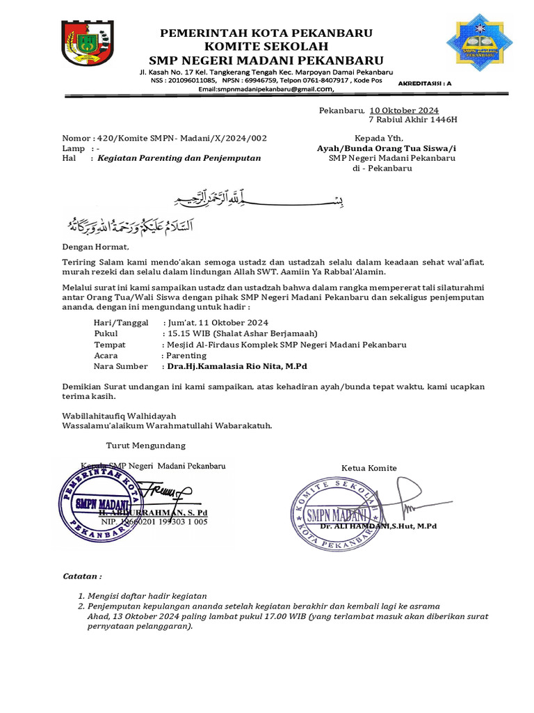 Undangan Parenting Oktober 2024. | PDF