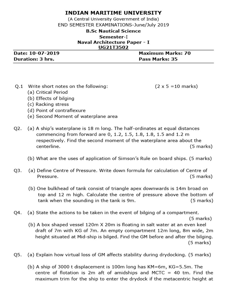 UG21T3502 - Naval Architechture - Computer Lab - 2110 | PDF