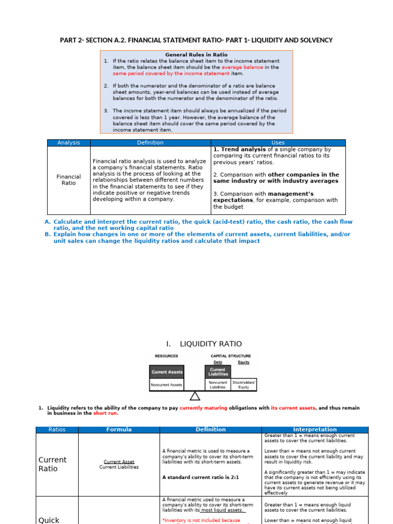 Part 2 - Section A.2. Financial Statement Ratio - Part 1 - Liquidity ...