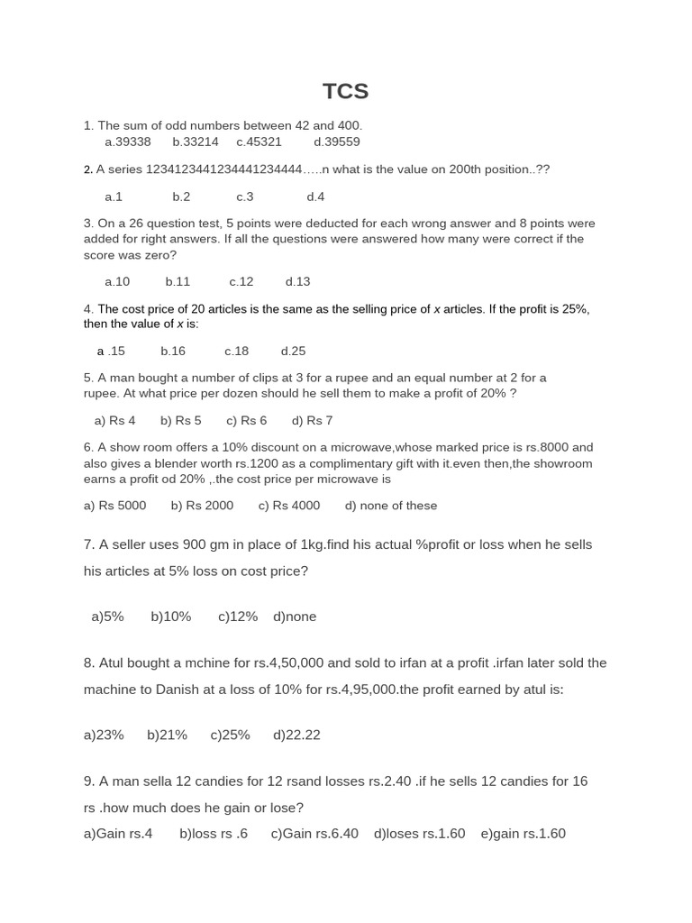 TCS Previous Paper No. 8 | PDF