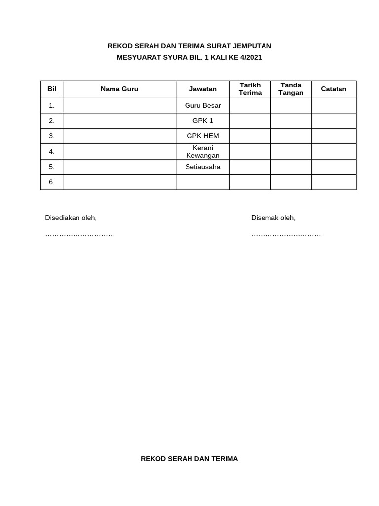 Kehadiran, Rekod Surat Jemputan Rekod Minit | PDF