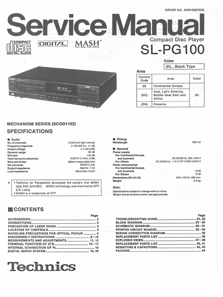 Technics Panasonic sl-pg100 | PDF