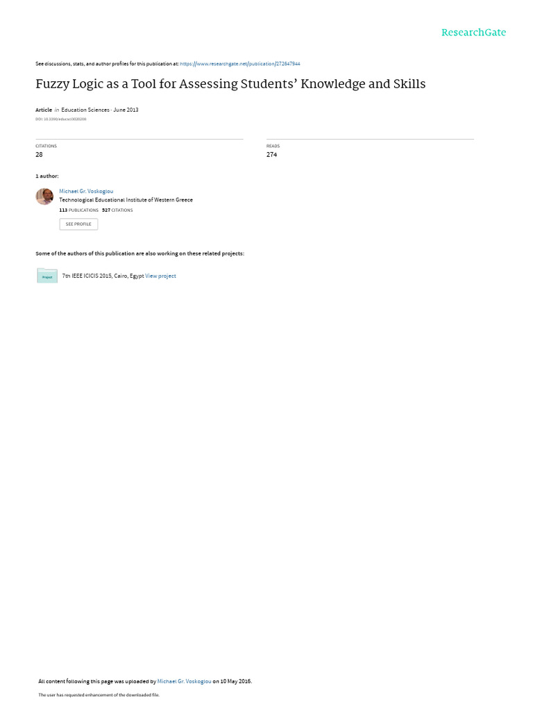 Fuzzy Logic As A Tool For Assessing Students Know | PDF