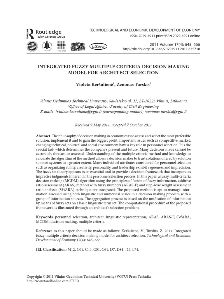 Integrated Fuzzy Multiple Criteria Decision Making | PDF