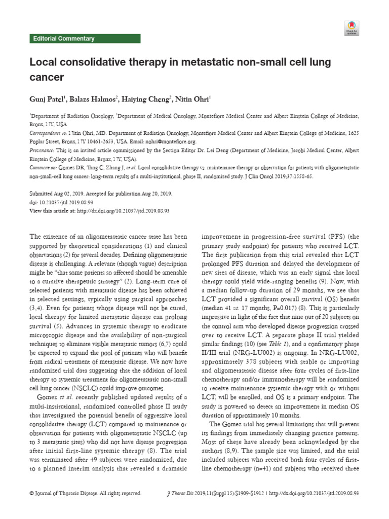 Local Consolidative Therapy in Metastatic Non-Small Cell Lung Cancer ...