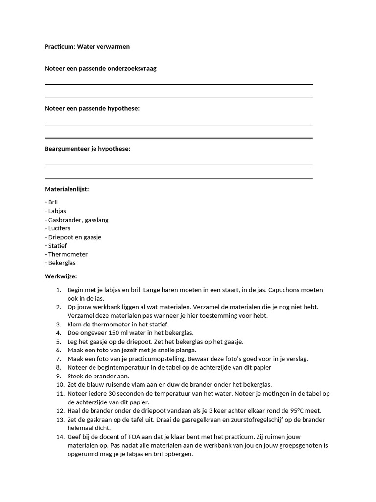 Practicumhandleiding Brander Practicum | PDF